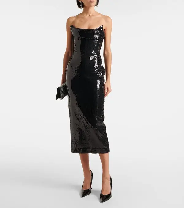 Alex Perry Sequined Bustier Midi Dress