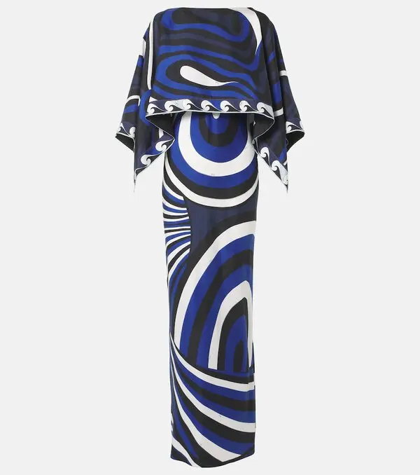 Emilio Pucci Iride Silk Slip Dress And Cape Set - Blue