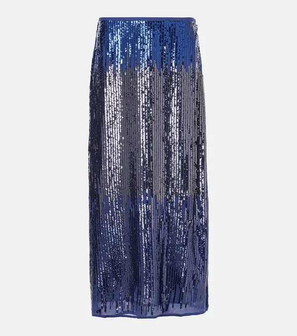 Rixo Kelly Sequined Midi Skirt - Blue