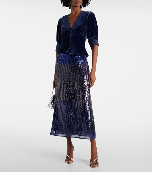 Rixo Kelly Sequined Midi Skirt