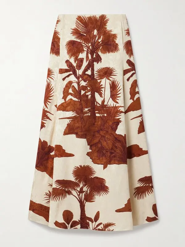 Johanna Ortiz Encanto De Isla Printed Satin-jacquard Maxi Skirt - Neutrals