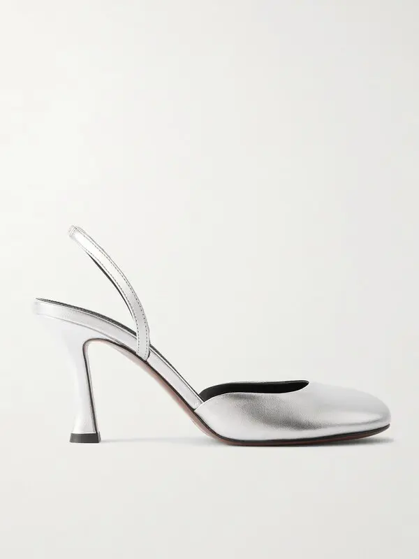 NEOUS Baten Metallic Leather Slingback Pumps - Silver