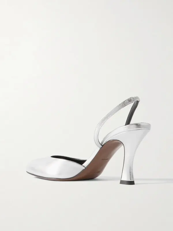 NEOUS Baten Metallic Leather Slingback Pumps - Silver
