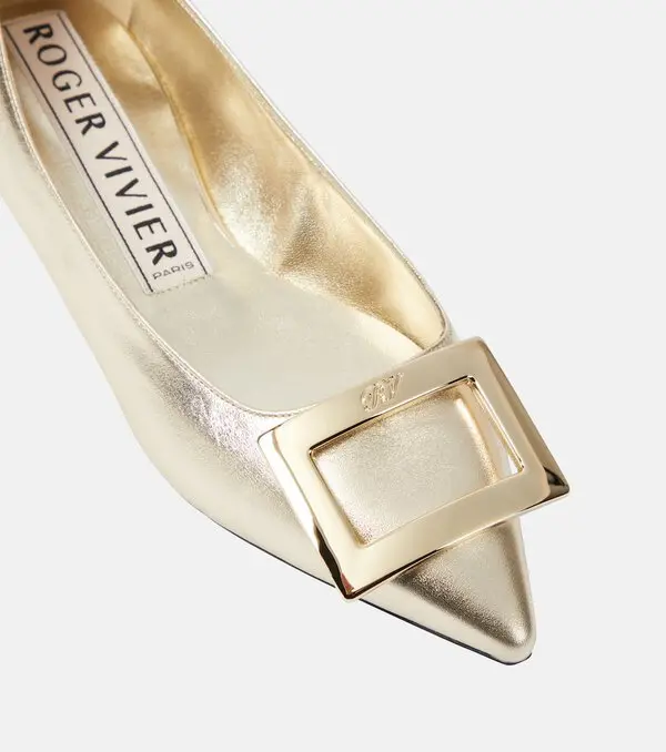 ROGER VIVIER Gommettine Metallic Leather Ballet Flats - Gold