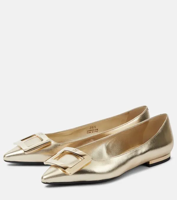 ROGER VIVIER Gommettine Metallic Leather Ballet Flats - Gold