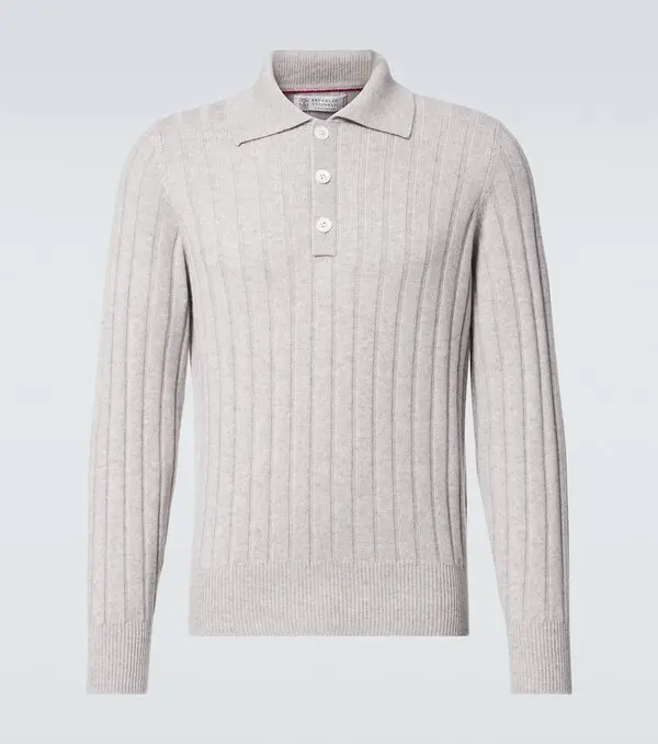 Brunello Cucinelli Ribbed-knit Cashmere Polo Sweater