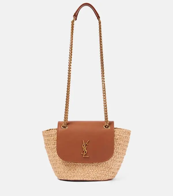 Saint Laurent Manon Mini Raffia And Leather Shoulder Bag