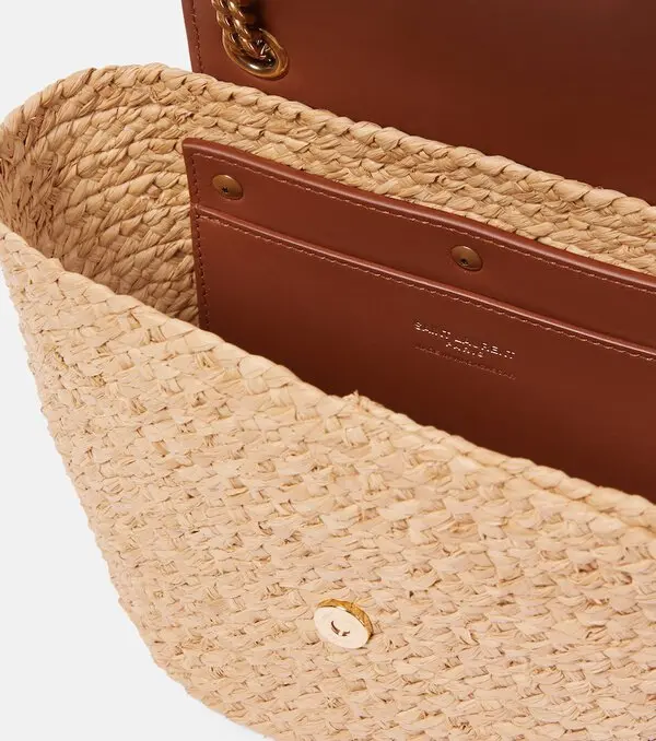 Saint Laurent Manon Mini Raffia And Leather Shoulder Bag