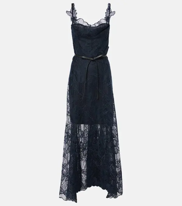 Oscar De La Renta Floral Lace Midi Dress - Blue