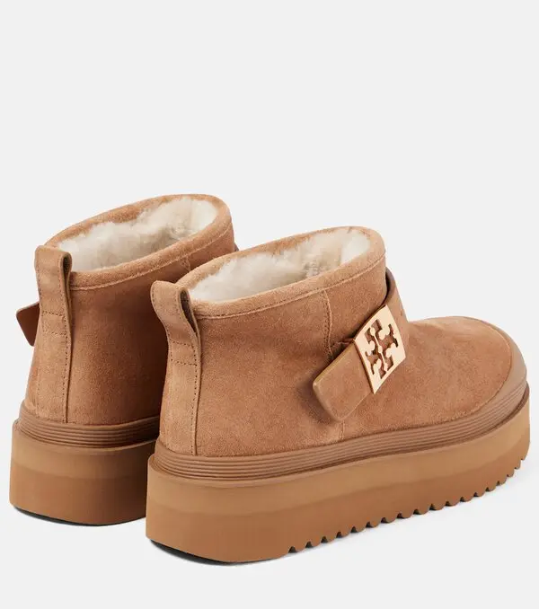 Tory Burch Mellow Shearling-lined Suede Platform Ankle Boots - Brown