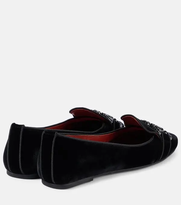 TOD'S Velvet Ballet Flats With Crystal Embellishment - Black