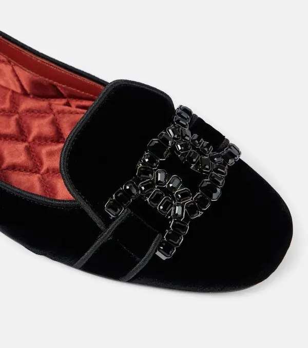 TOD'S Velvet Ballet Flats With Crystal Embellishment