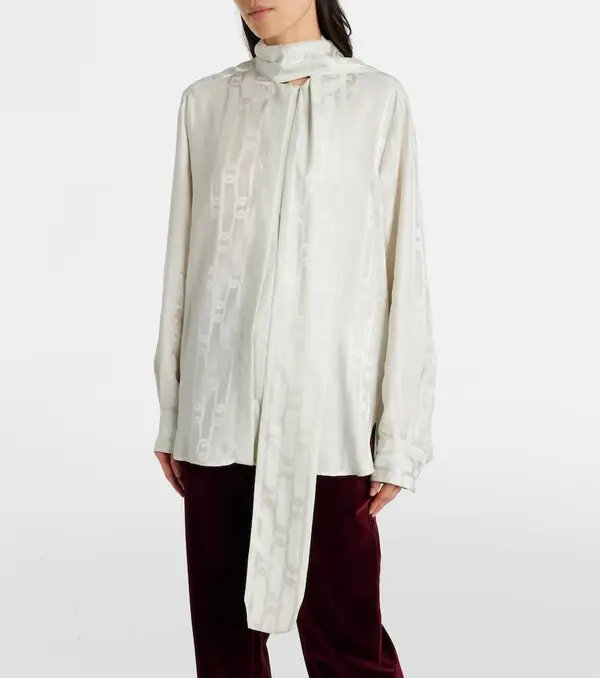 TOD'S Satin Jacquard Blouse With Scarf Detail