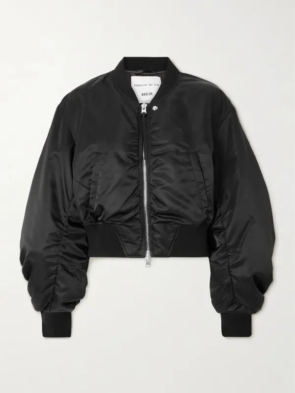 AGOLDE X Shoreditch Ski Club Cropped Recycled Satin-twill Bomber Jacket - Black