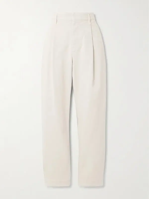 Brunello Cucinelli Pleated Cotton-blend Twill Tapered Pants - Ecru