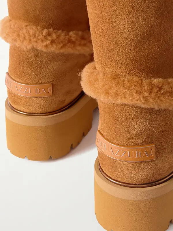AQUAZZURA Teddi Shearling Trimmed Suede Ankle Boots