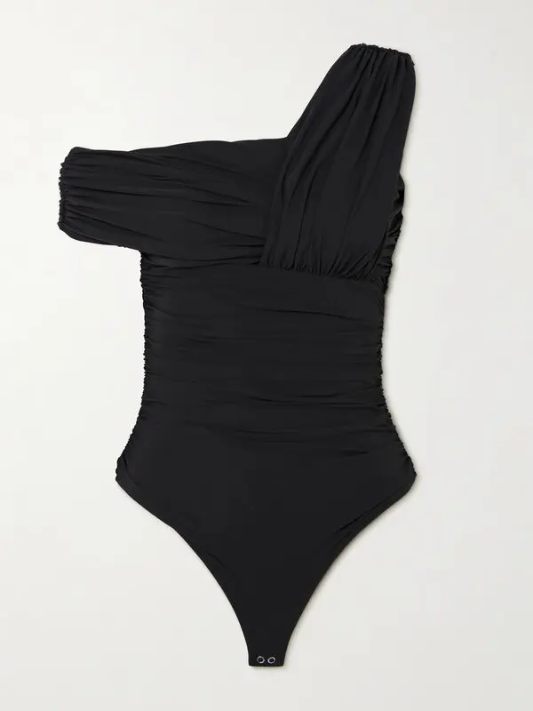 AGOLDE Etienne Off-the-shoulder Ruched Thong Bodysuit - Black