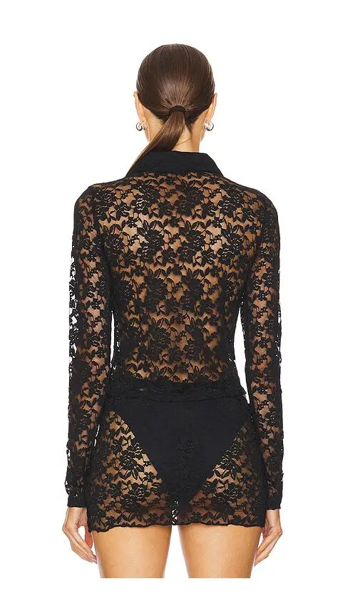 Lioness Swan Lace Polo Top - Black