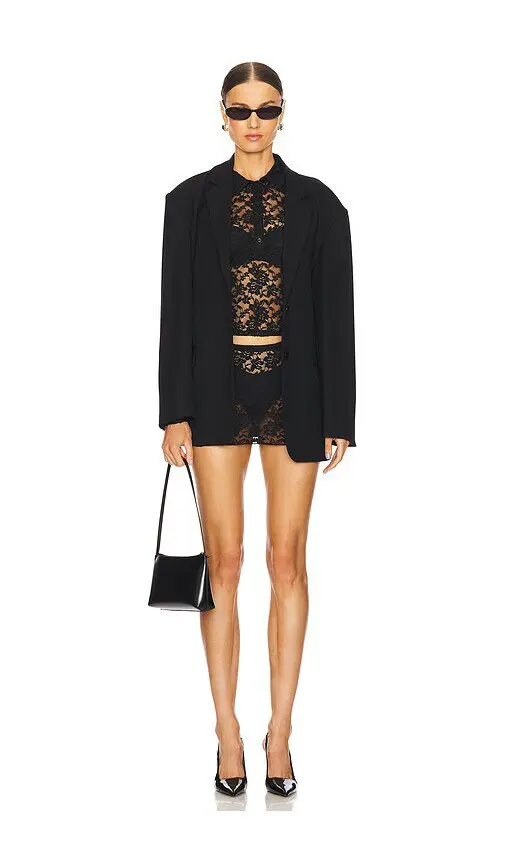 Lioness Swan Lace Polo Top - Black