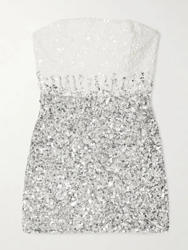Retrofete Katalina Strapless Sequined Tulle Mini Dress - Silver