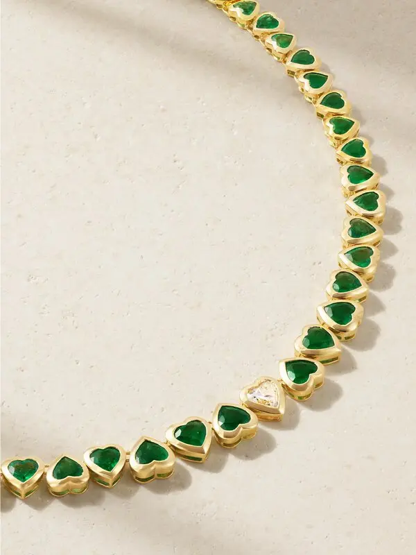 Shay 18-karat Gold, Emerald And Diamond Necklace - Green