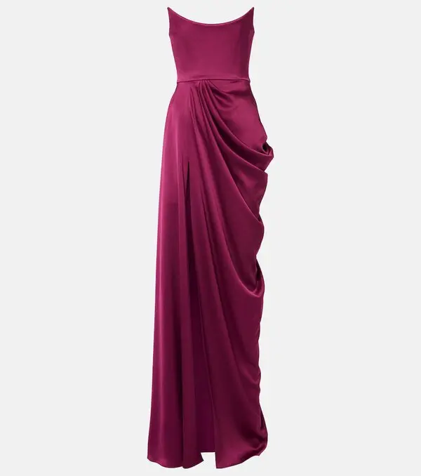 Alex Perry Draped Satin Crepe Gown - Red