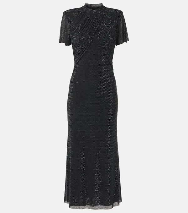 SELF-PORTRAIT Rhinestone-embellished Midi Dress - Black