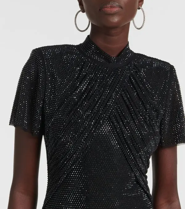 SELF-PORTRAIT Rhinestone-embellished Midi Dress - Black