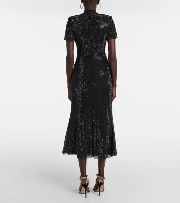 SELF-PORTRAIT Rhinestone-embellished Midi Dress - Black