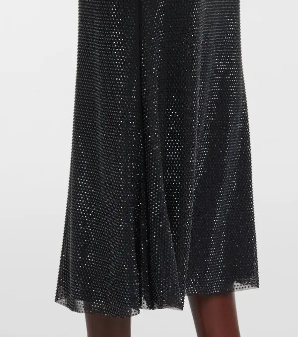 SELF-PORTRAIT Rhinestone-embellished Midi Dress - Black