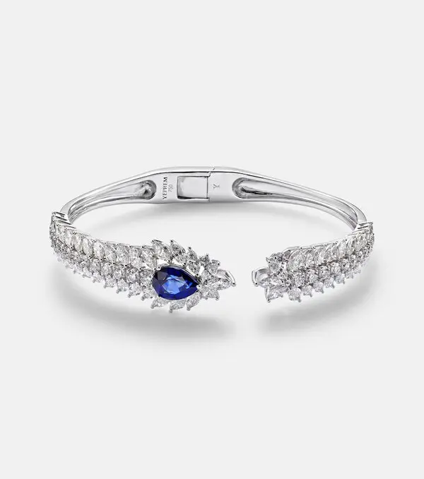 Yeprem 18kt White Gold Diamond And Sapphire Bangle - Silver