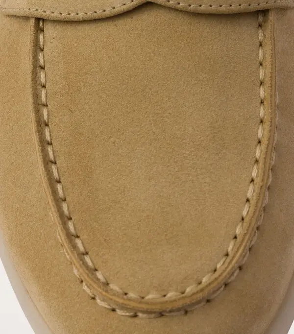 Prada Suede-shearling Triangle Loafers - Neutral