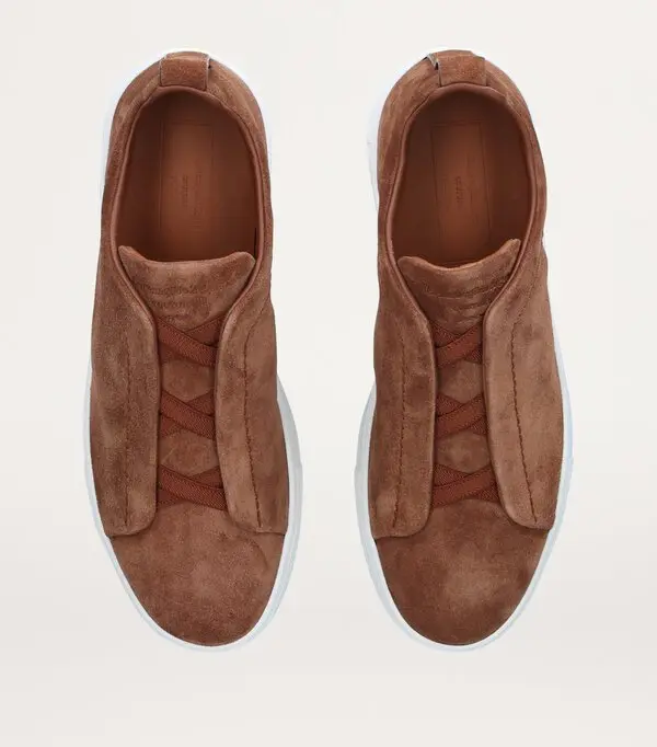 Zegna Triple Stitch Suede Sneakers - Beige