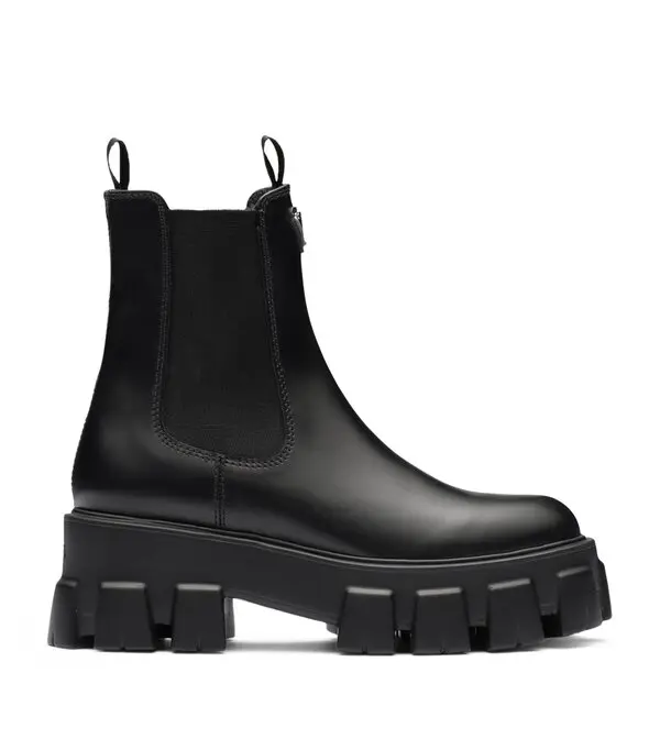 Prada Leather Monolith Ankle Boots
