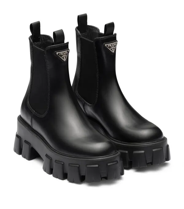 Prada Leather Monolith Ankle Boots
