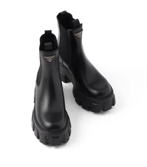 Prada Leather Monolith Ankle Boots