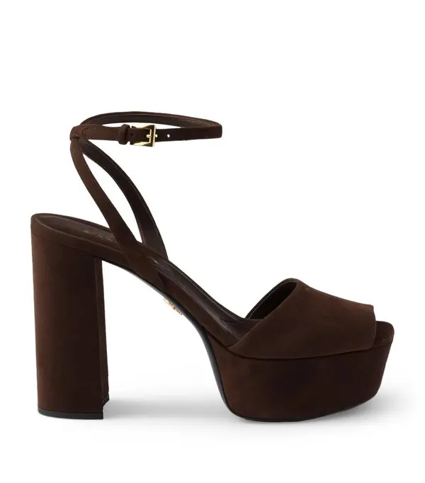 Prada Suede Platform Sandals - Brown