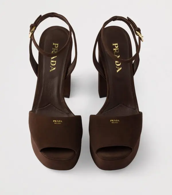 Prada Suede Platform Sandals - Brown