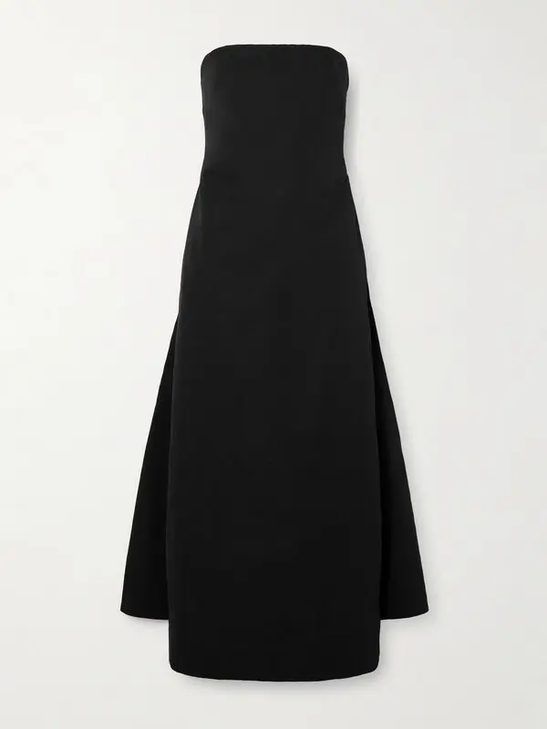 Staud Kennedy Strapless Cotton-blend Grosgrain Midi Dress - Black