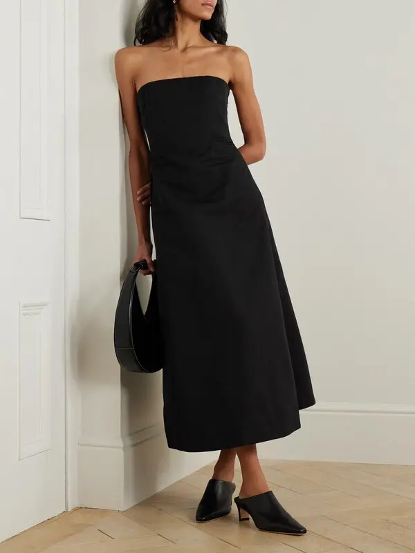 Staud Kennedy Strapless Cotton-blend Grosgrain Midi Dress