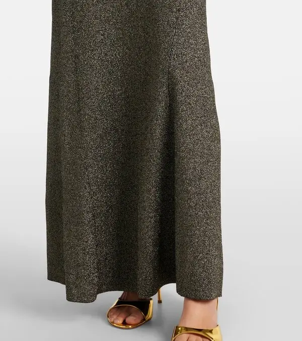 GANNI Ribbed-knit Lame Maxi Skirt