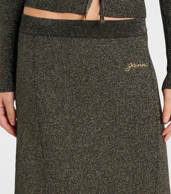 GANNI Ribbed-knit Lame Maxi Skirt