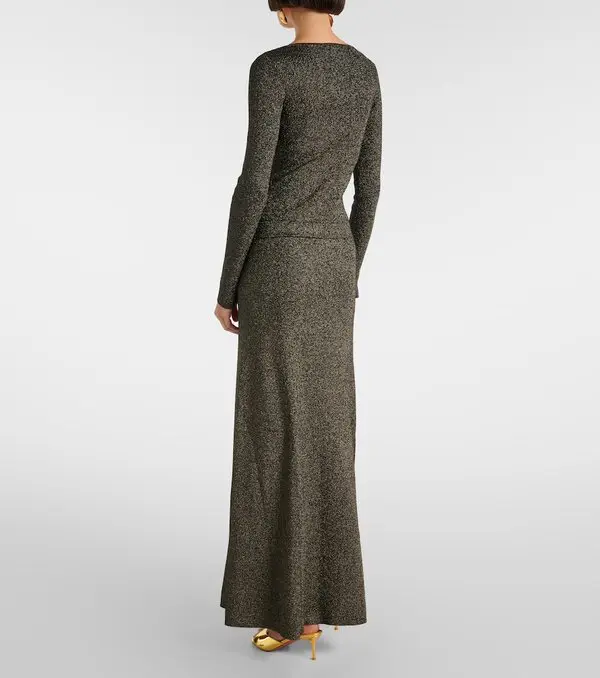 GANNI Ribbed-knit Lame Maxi Skirt