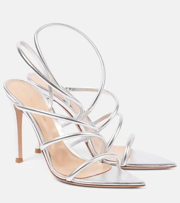 GIANVITO ROSSI Metallic Leather Sandals - Silver