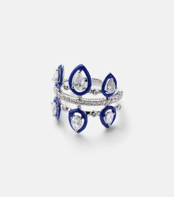 KAMYEN Tulip 18kt White Gold Diamond And Enamel Ring - Silver