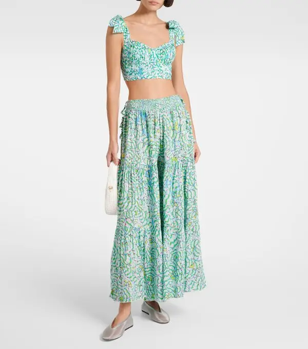 Poupette St Barth Carla Printed Pleated Crop Top