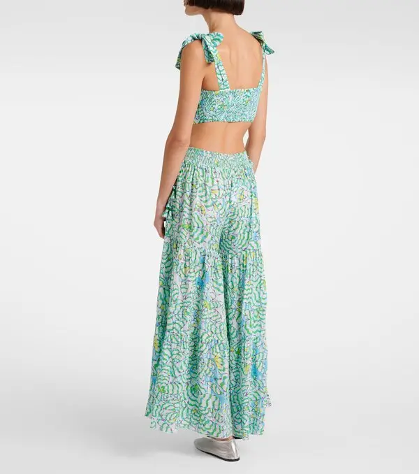 Poupette St Barth Carla Printed Pleated Crop Top