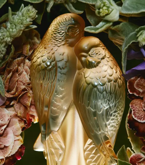 Lalique Crystal Two Parakeets Sculpture