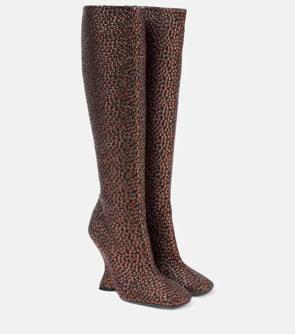 Dries Van Noten Glitter Wedge Knee-high Boots - Brown