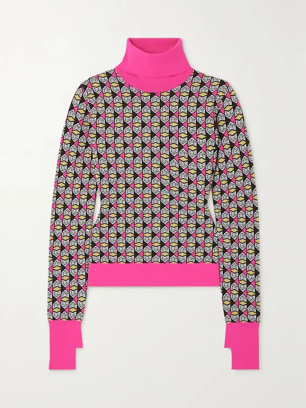 JETSET Jacquard-knit Geometric Turtleneck Sweater